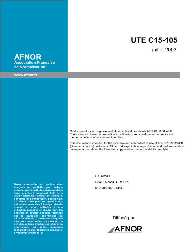 UTE C 15-105 - Détermination Des Sections Des Conducteurs Et Choix Des ...