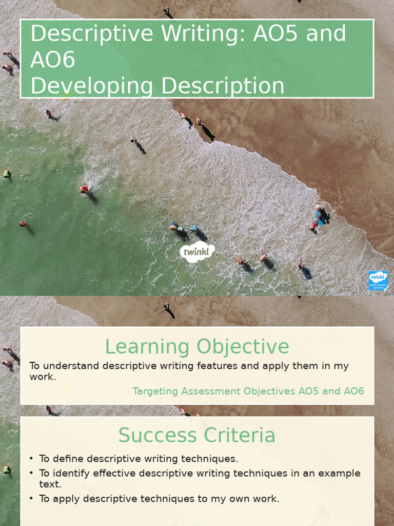 Descriptive Writing AO5 and AO6 Developing Description Powerpoint | PDF