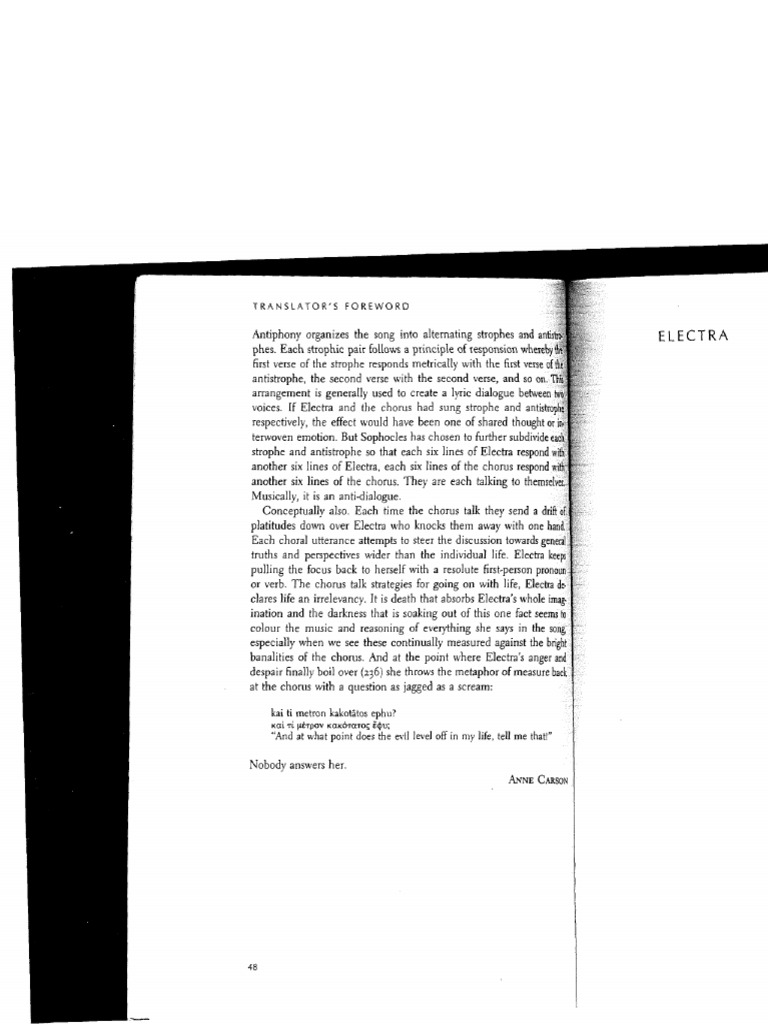 Electra by Sophocles, Anne Carson | PDF