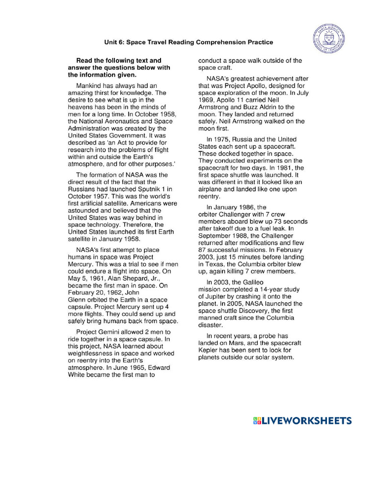 Reading Comprehension NASA | PDF