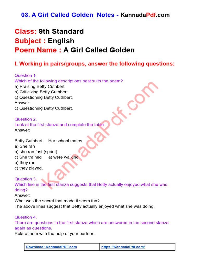 A Girl Called Golden Notes | PDF