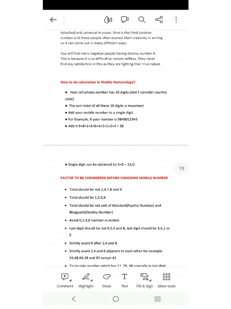 Mobile Numerology Sample Page | PDF