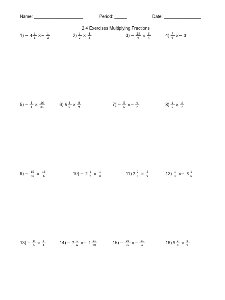 Multiplying Fractions Exercises | PDF | Arithmetic