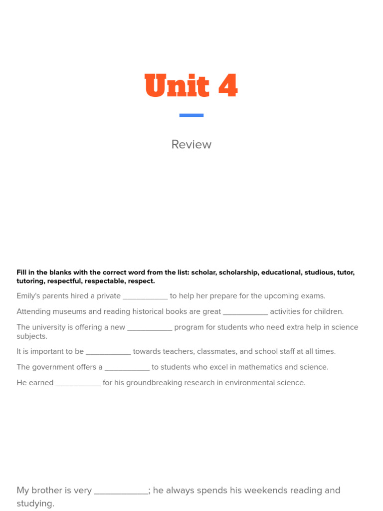 IMF - 1st Grade - Unit 4 - Review | PDF