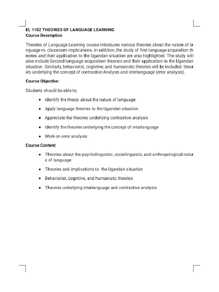 El 1105 Theories of Language Learning_phoenix | PDF