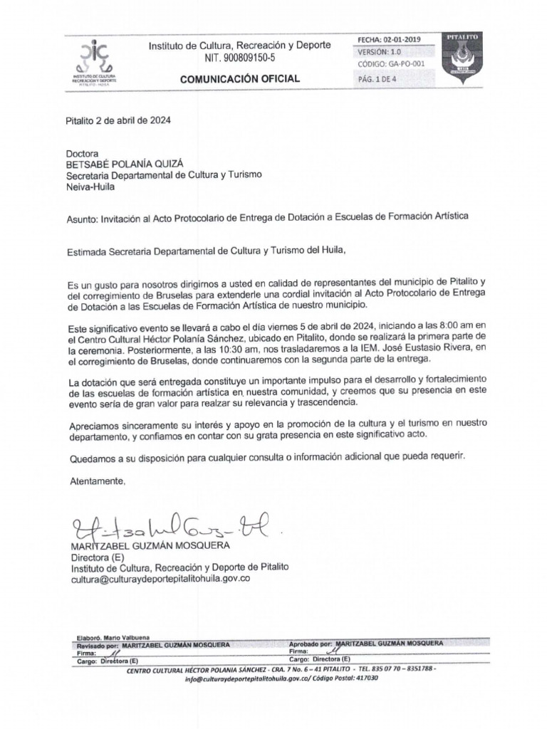 Invitación Secretaria deptal | PDF