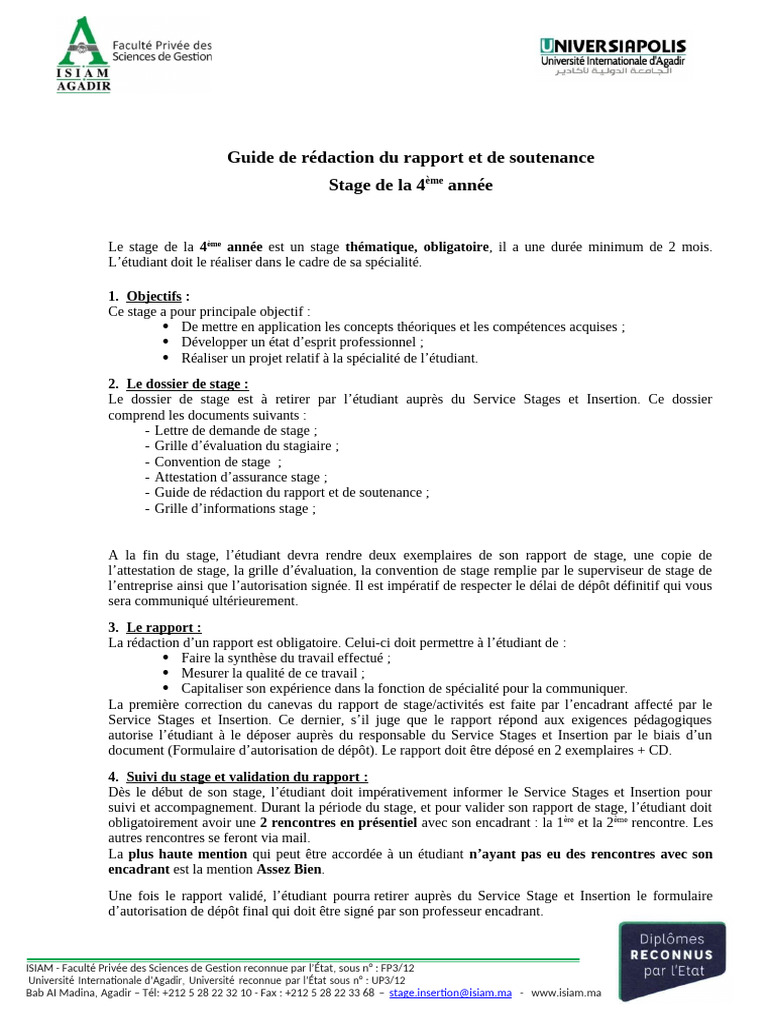 Guide Rédaction Du Rapport de Stage | PDF
