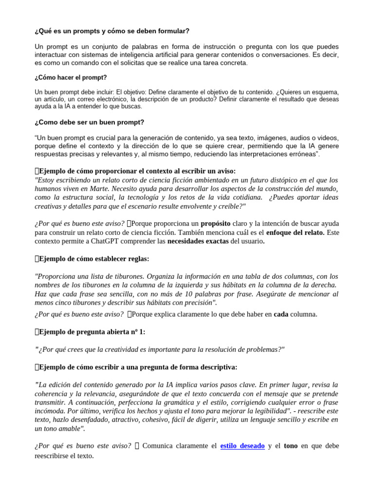 Qué Es Un Prompts y Cómo Se Deben Formular | PDF | Inteligencia ...