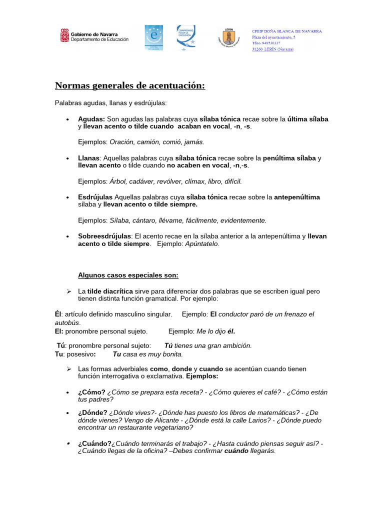 Normas generales de acentuación | PDF