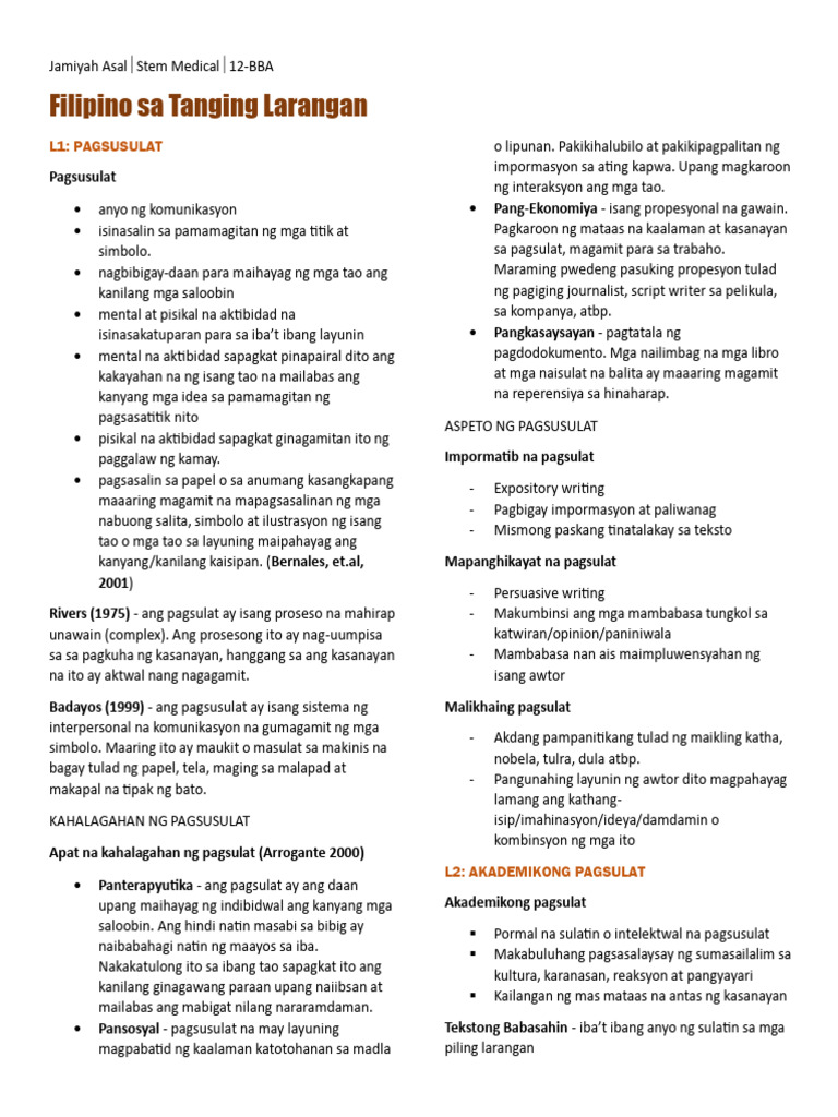 Q1-FPL-Reviewer Grade 12 | PDF