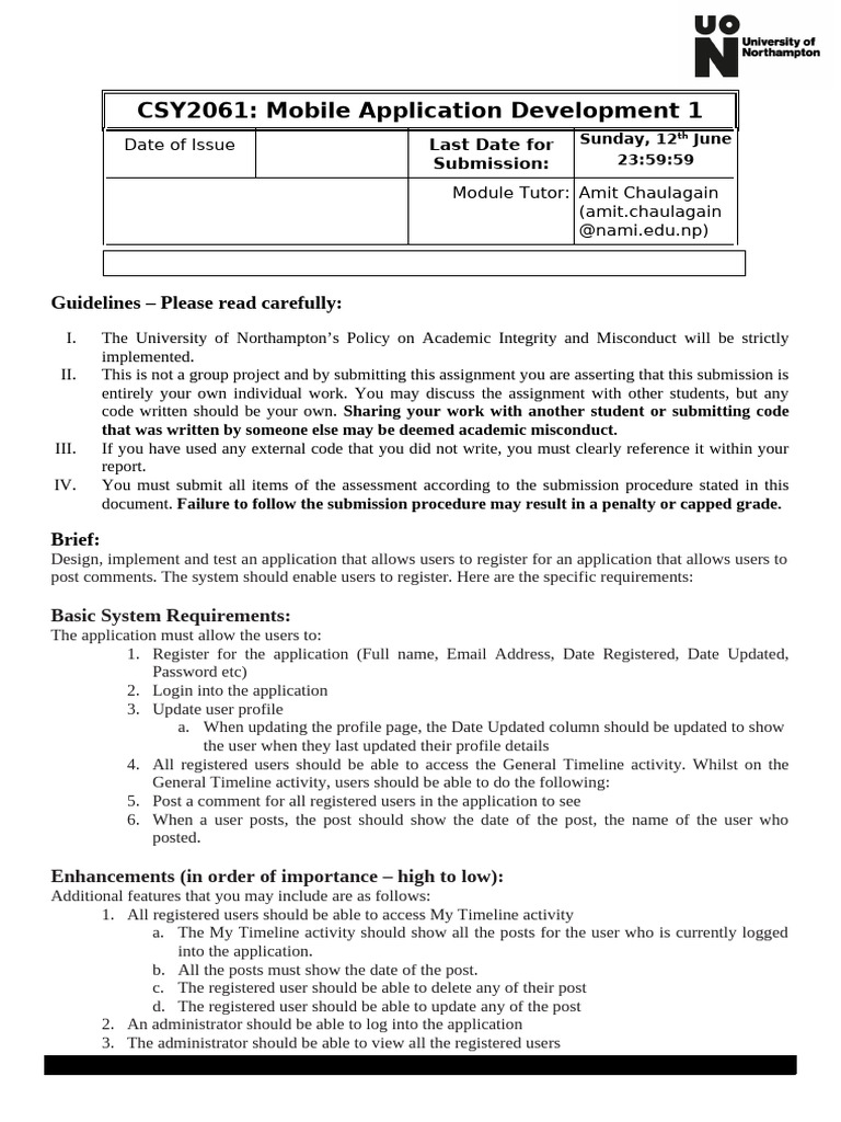 CSY2061 Assignment 2021 22 v1 | PDF