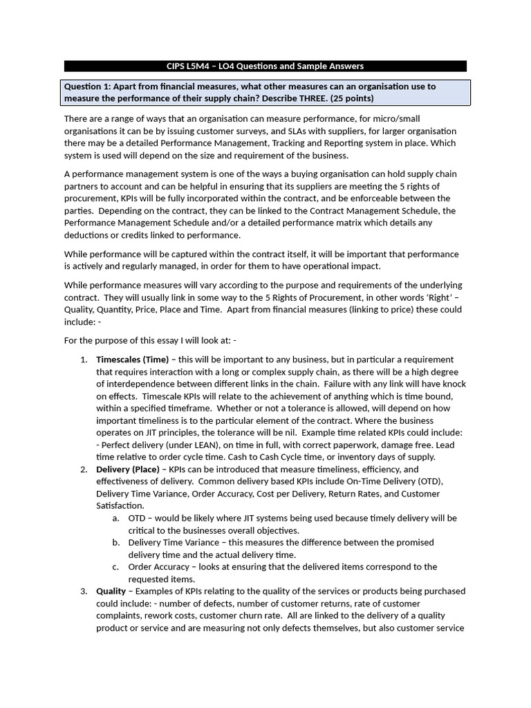 CIPS L5M4 - LO4 Questions and Sample Answers | PDF | Strategic Management | Career & Growth