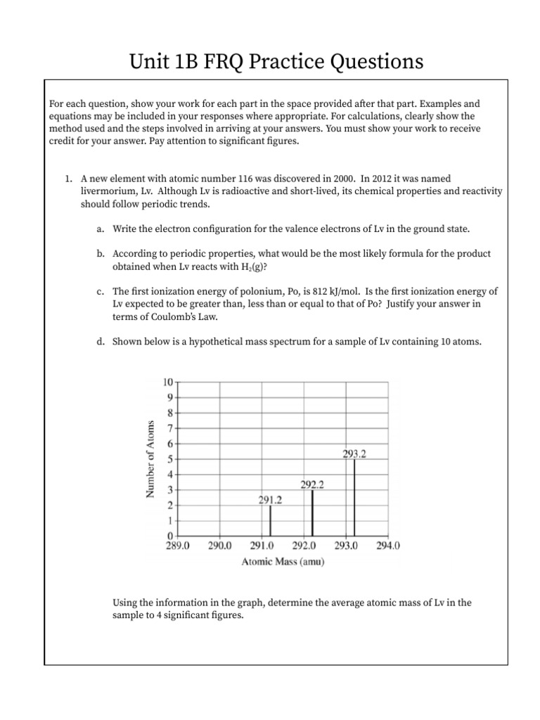 Unit 1B FRQ Practice QUESTIONS ONLY | PDF