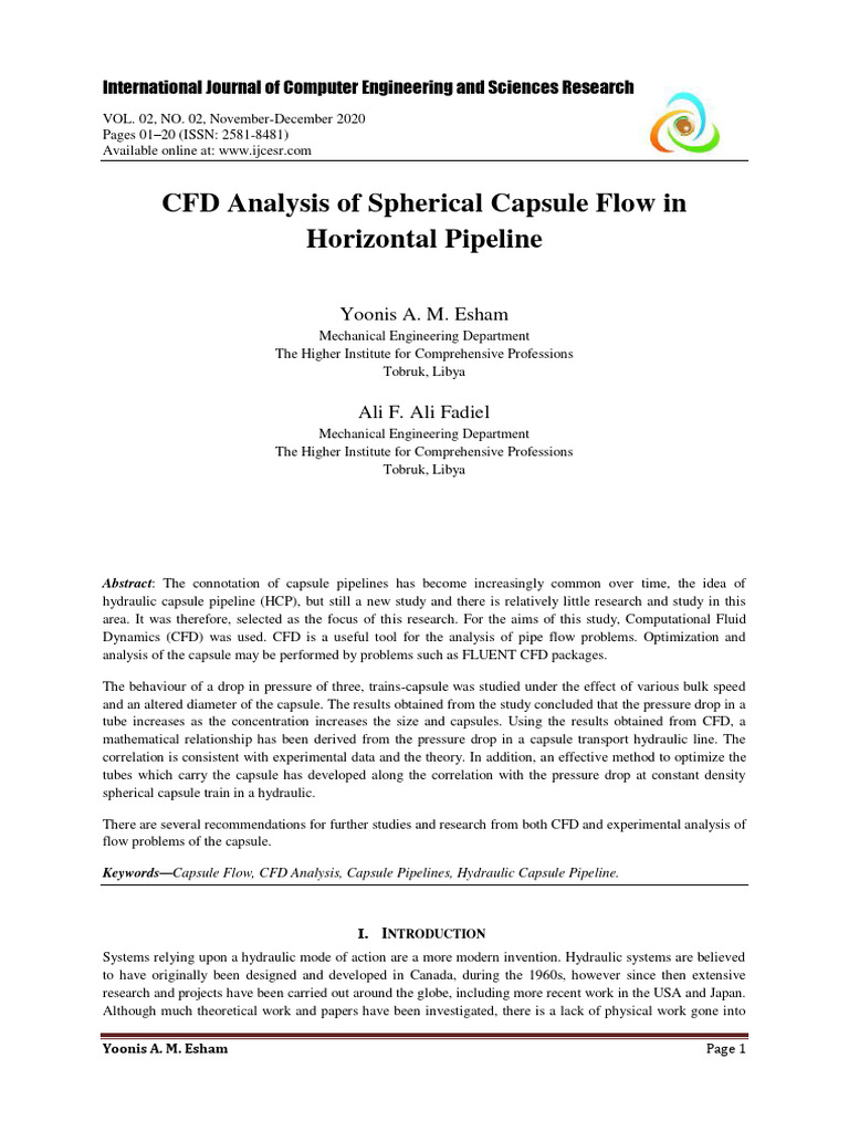 CFD Analysis of Spherical Capsule Flow in Horizontal Pipeline | PDF ...