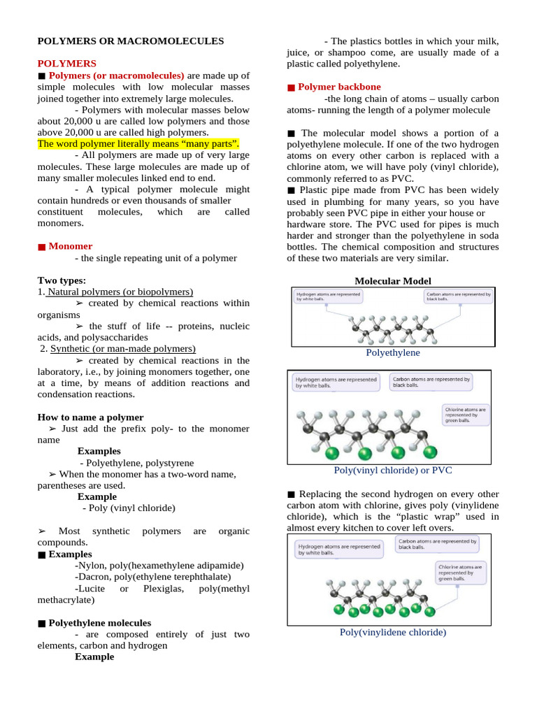 Polymers or Macromolecules | PDF | Polymers | Polyethylene