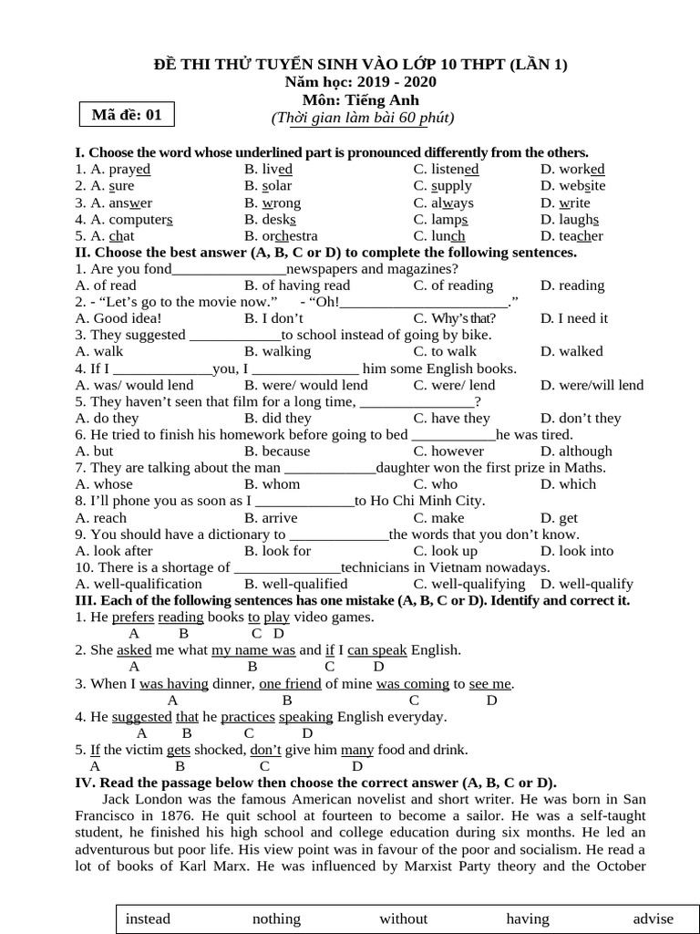 Thi Thu HS Lan 1 2019 de 1 | PDF | Fuels | Art