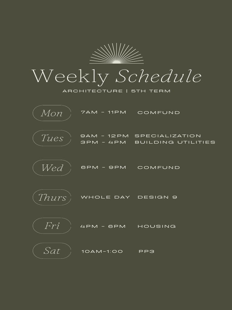 Olive Green Refined Weekly Schedule Phone Wallpaper | PDF