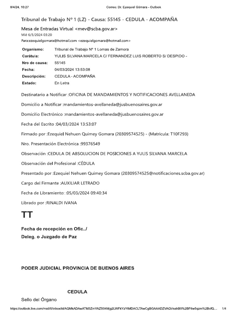 Modelo Cédula Absolución de Posiciones | PDF