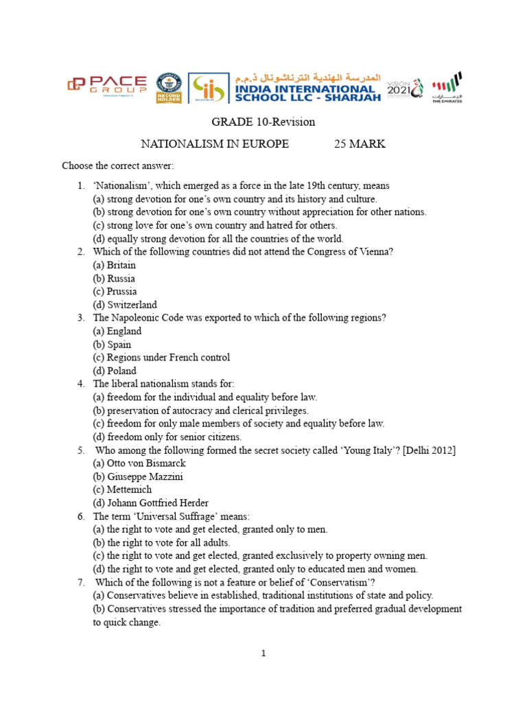 Nationalism in Europe-Test | PDF