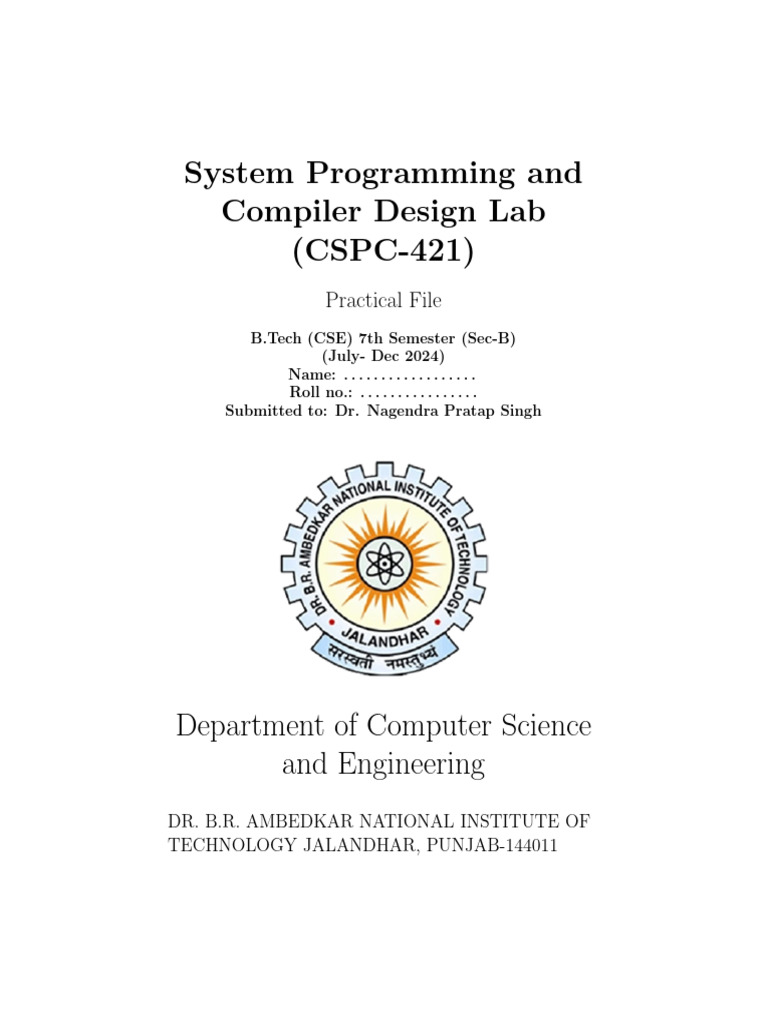 Compiler Lab Front Page | PDF