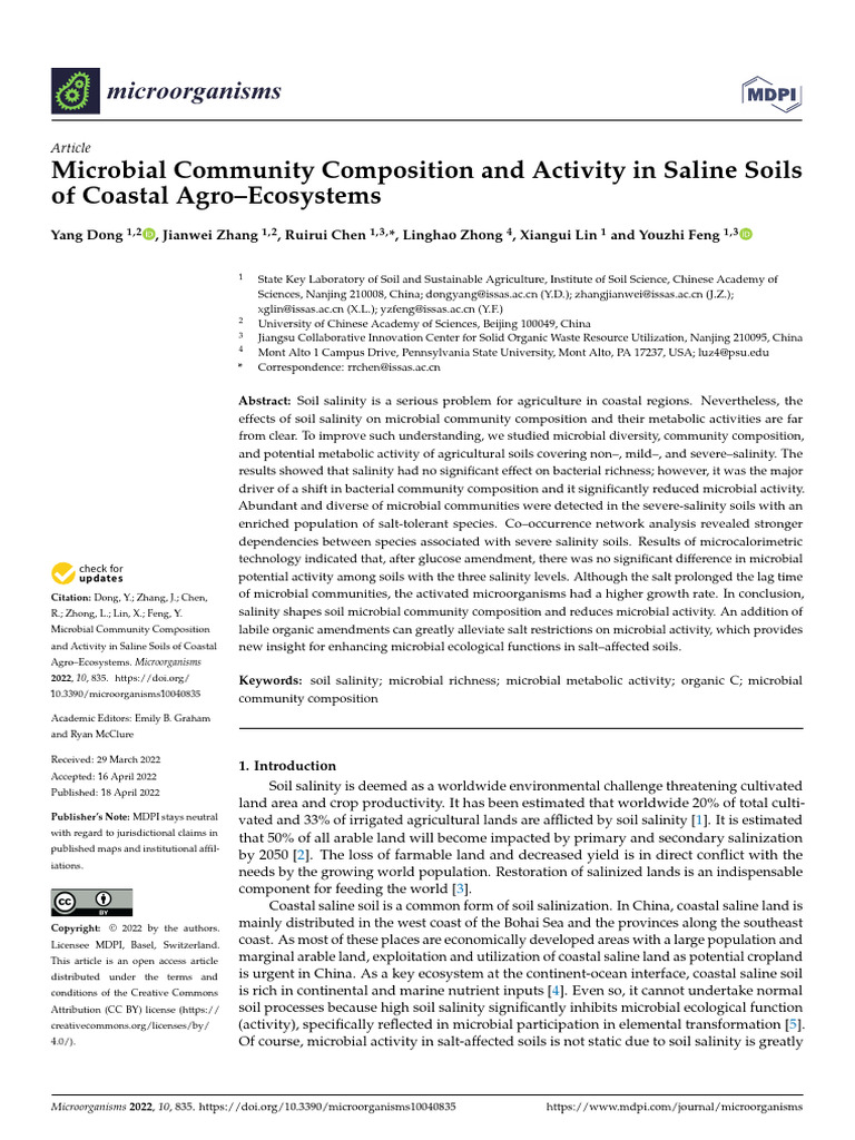 Microbial Community Composition and Activity in Saline Soils of Coastal ...