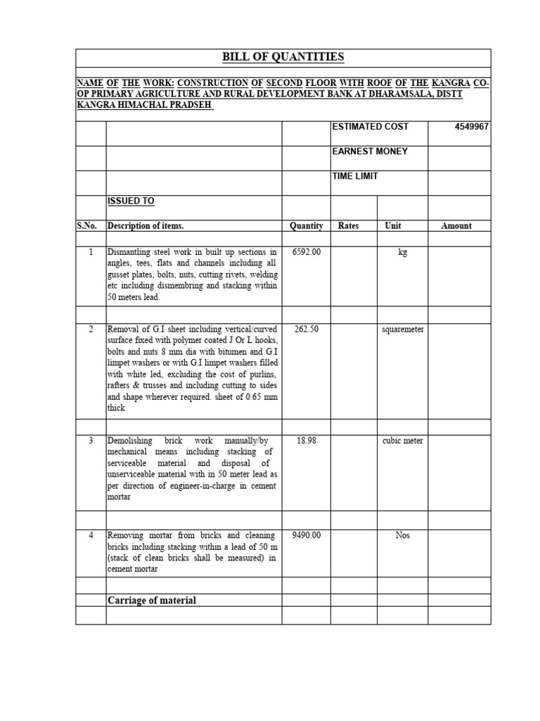 Tender Construction of Second Floor Document | PDF