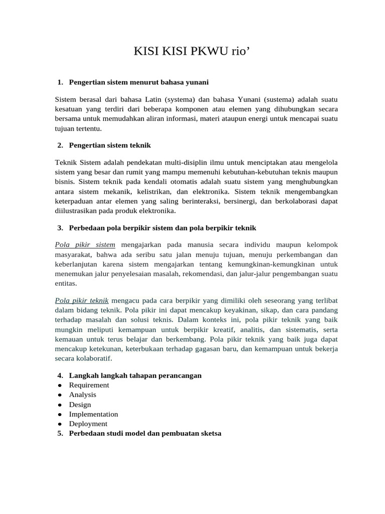 KISI KISI PKWU Rio | PDF