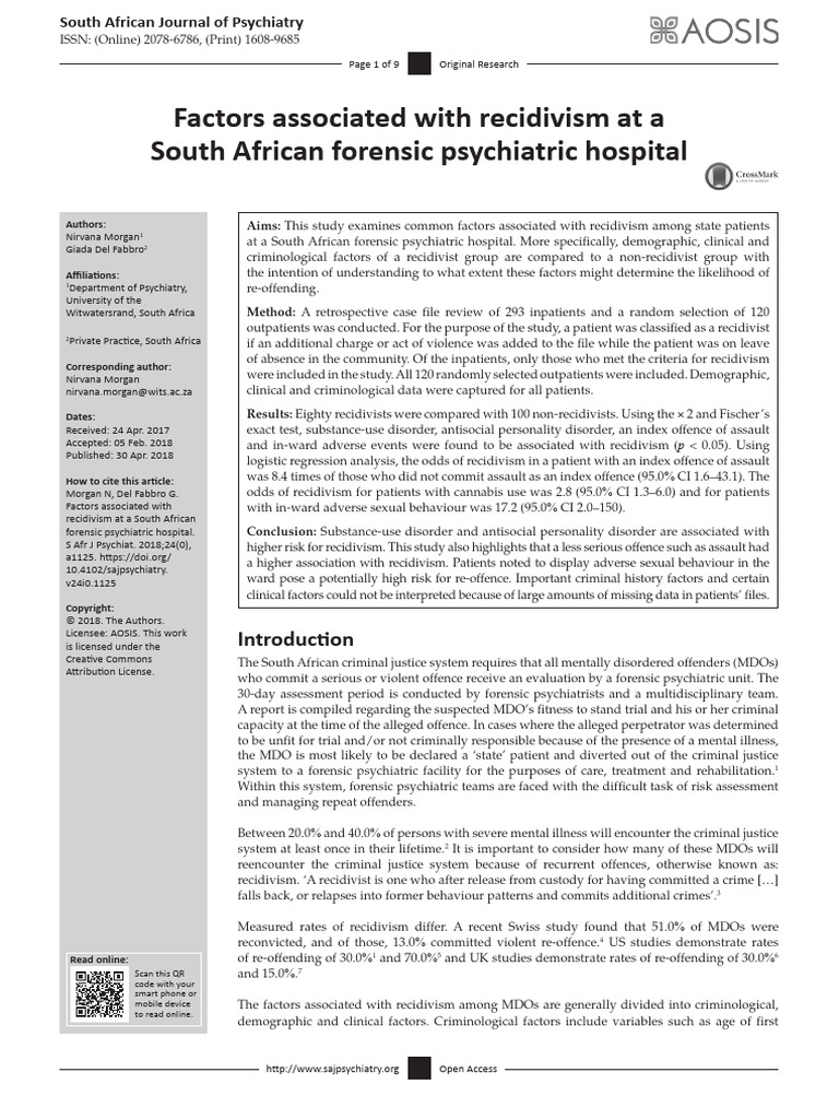Factors Associated With Recidivism at A South Afri | PDF | Recidivism ...
