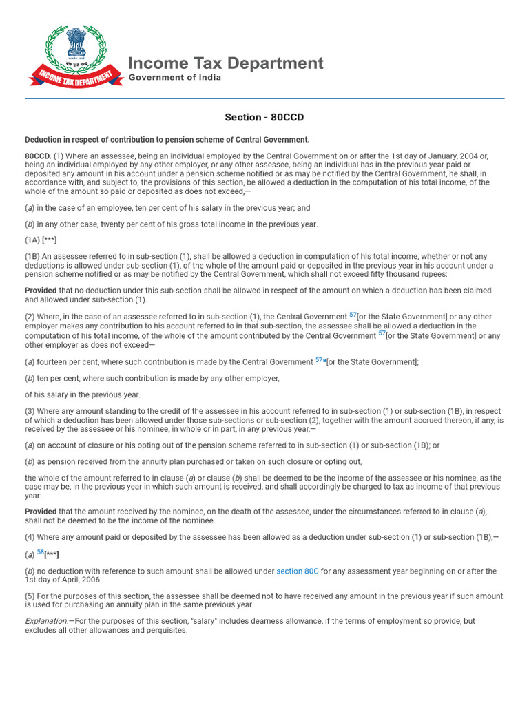 Section 80CCD of Income Tax India | PDF