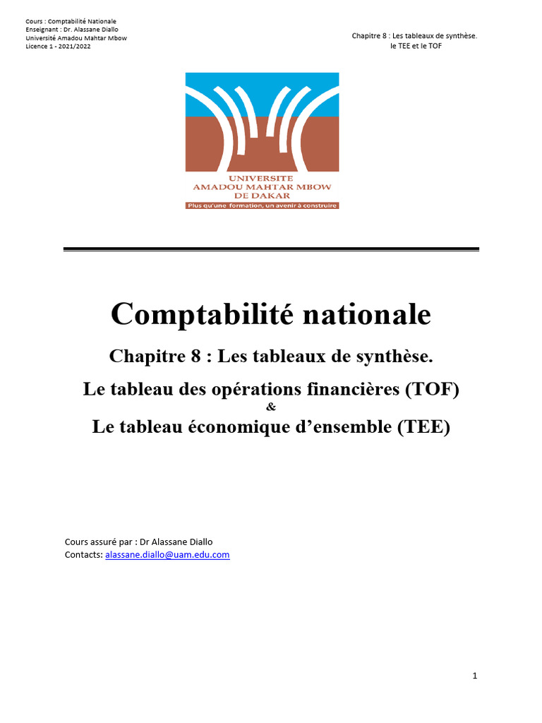 Chap.8 - Tableau Economique D'ensemble Et Tableau Des Operations ...