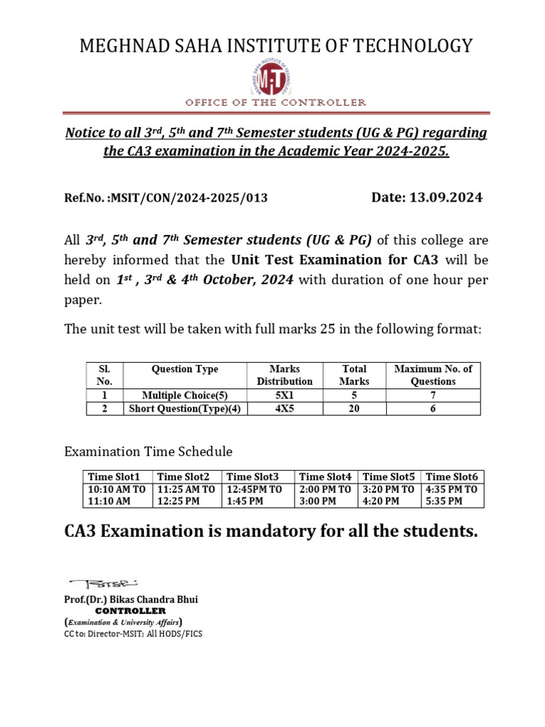 CA3 Exam Notice 2024 | PDF