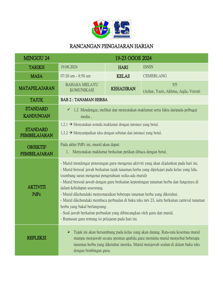 RPH Minggu 24 19-23 Ogos 2024 | PDF