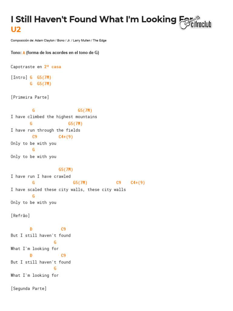 U2 - I Still Haven't Found What I'm Looking For | PDF