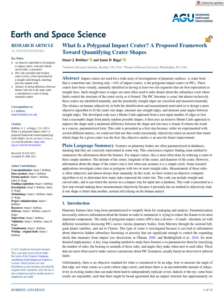 Earth and Space Science - 2023 - Robbins - What Is A Polygonal Impact ...