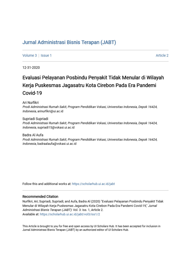 Evaluasi Pelayanan Posbindu Penyakit Tidak Menular Di Wilayah Ker | PDF