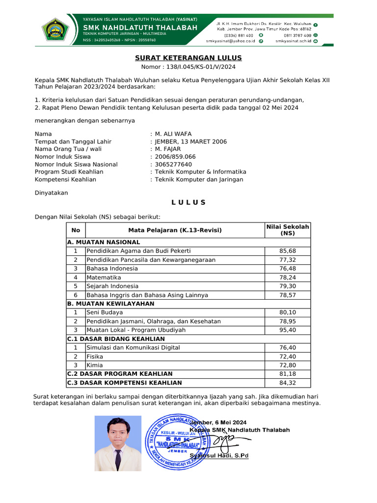 Surat Keterangan Lulus | PDF