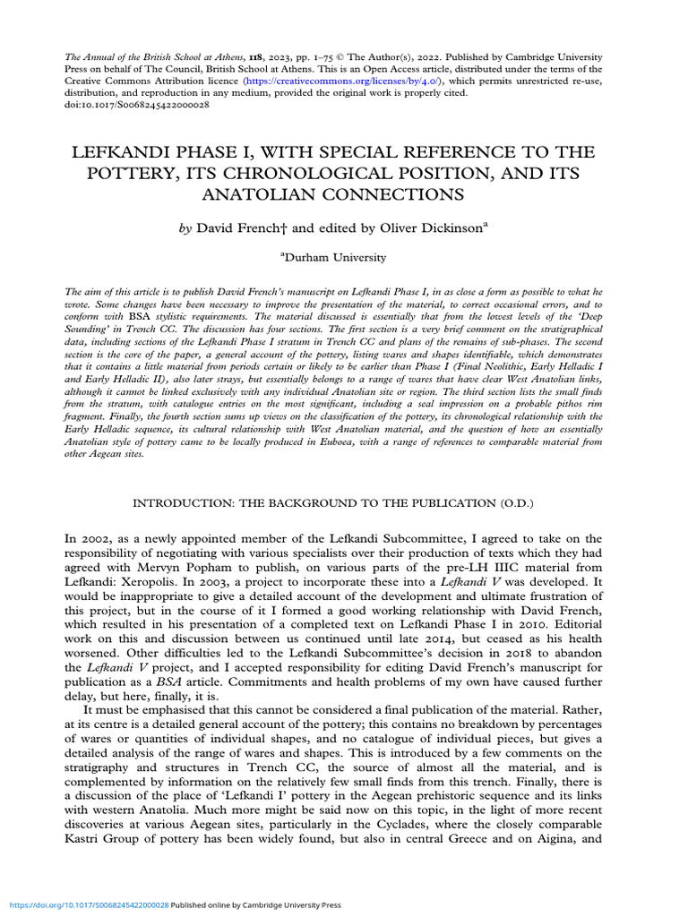 Lefkandi Phase I With Special Reference To The Pottery Its ...