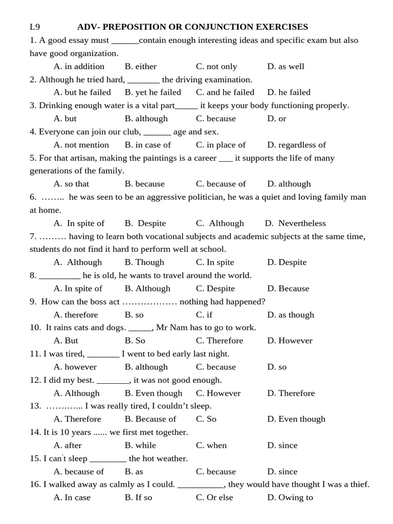 Adv-Preposition or Conjunction Exercises | PDF