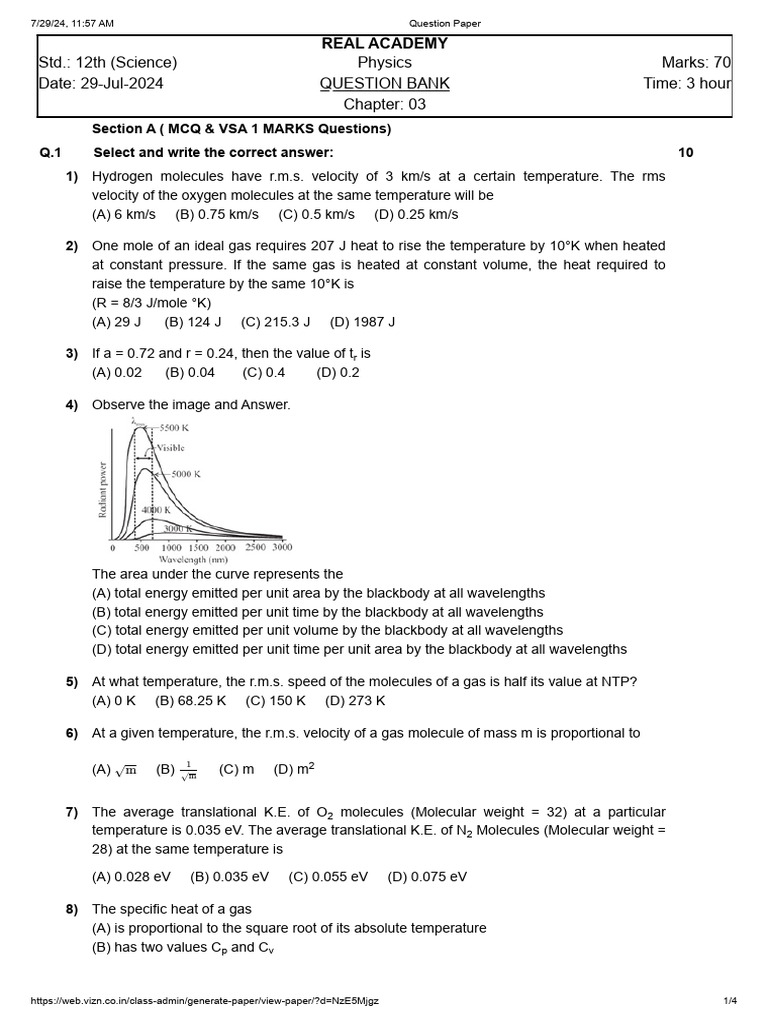 Phy (Kinetic Theory of Gases) | PDF