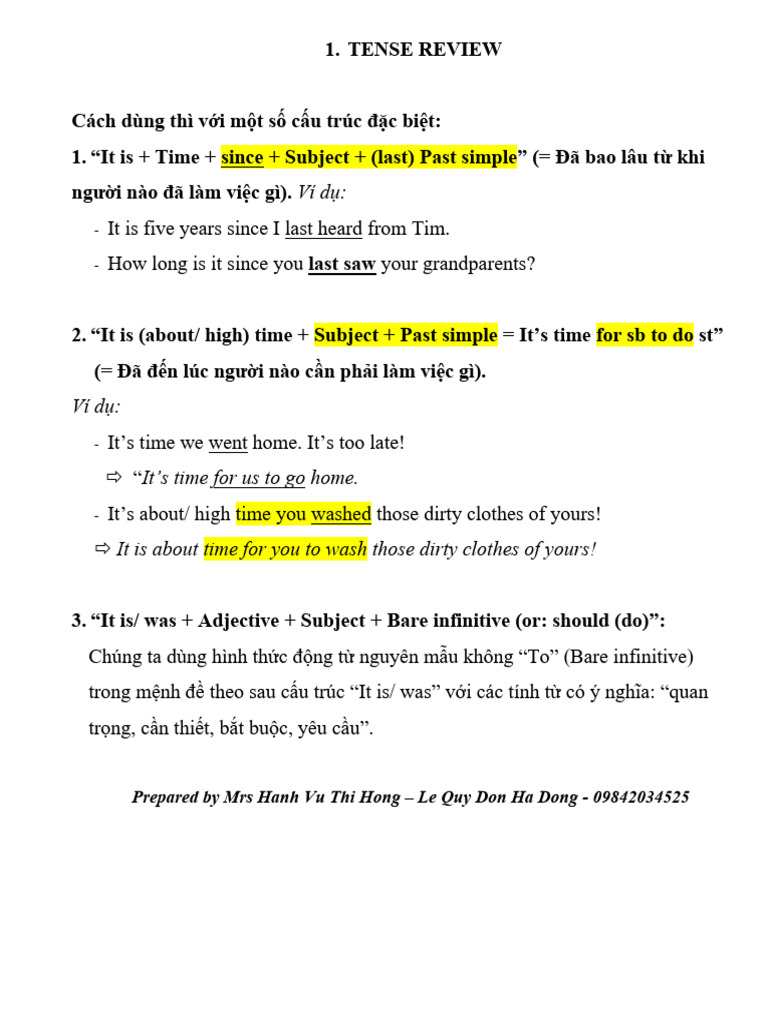 Tense Review | PDF | Grammar | Languages