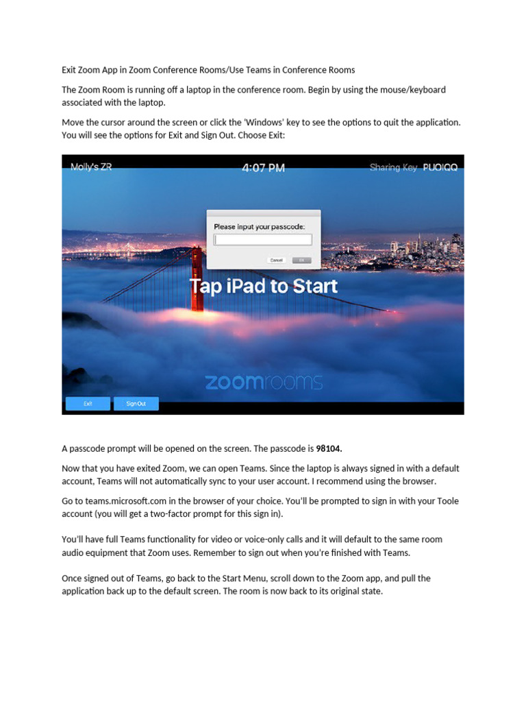Exit Zoom App in Zoom Conference Rooms | PDF