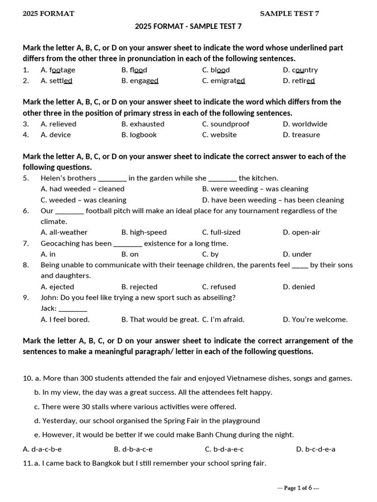 Đề Tiếng anh 12 Global PRACTICE TEST 7 (2025 FORMAT) | PDF