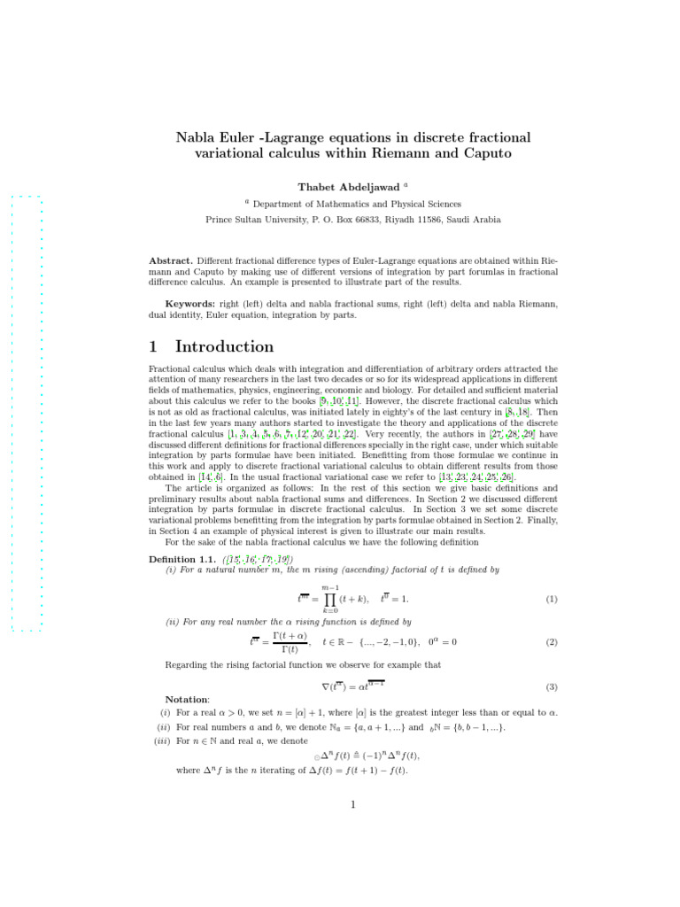 Nabla Euler - Lagrange Equations in Discrete Fractional Variational ...
