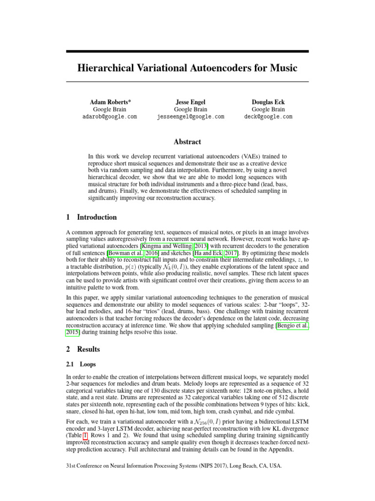 2017 Hierarchical Variational Autoencoders For Music | PDF