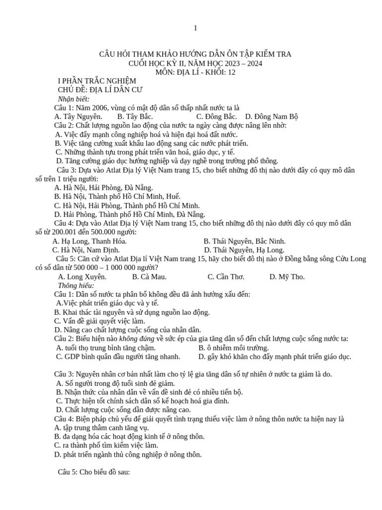 Đáp án- ĐỀ CƯƠNG CK2- ĐIA 12 | PDF