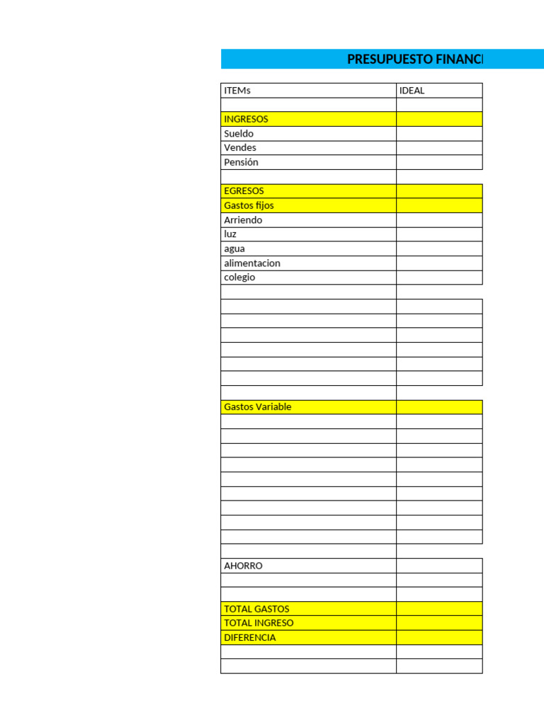 Plantilla Control Financiero Personal | PDF