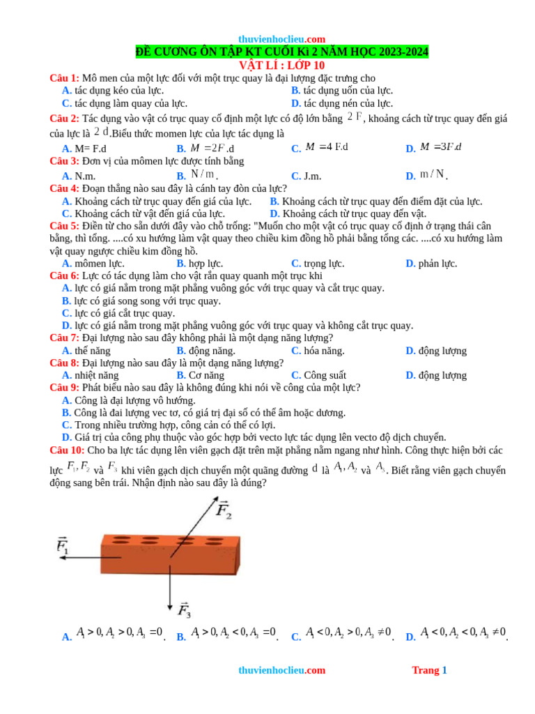 De Cuong On Tap HK2 Ly 10 KNTT Nam 23 24 | PDF