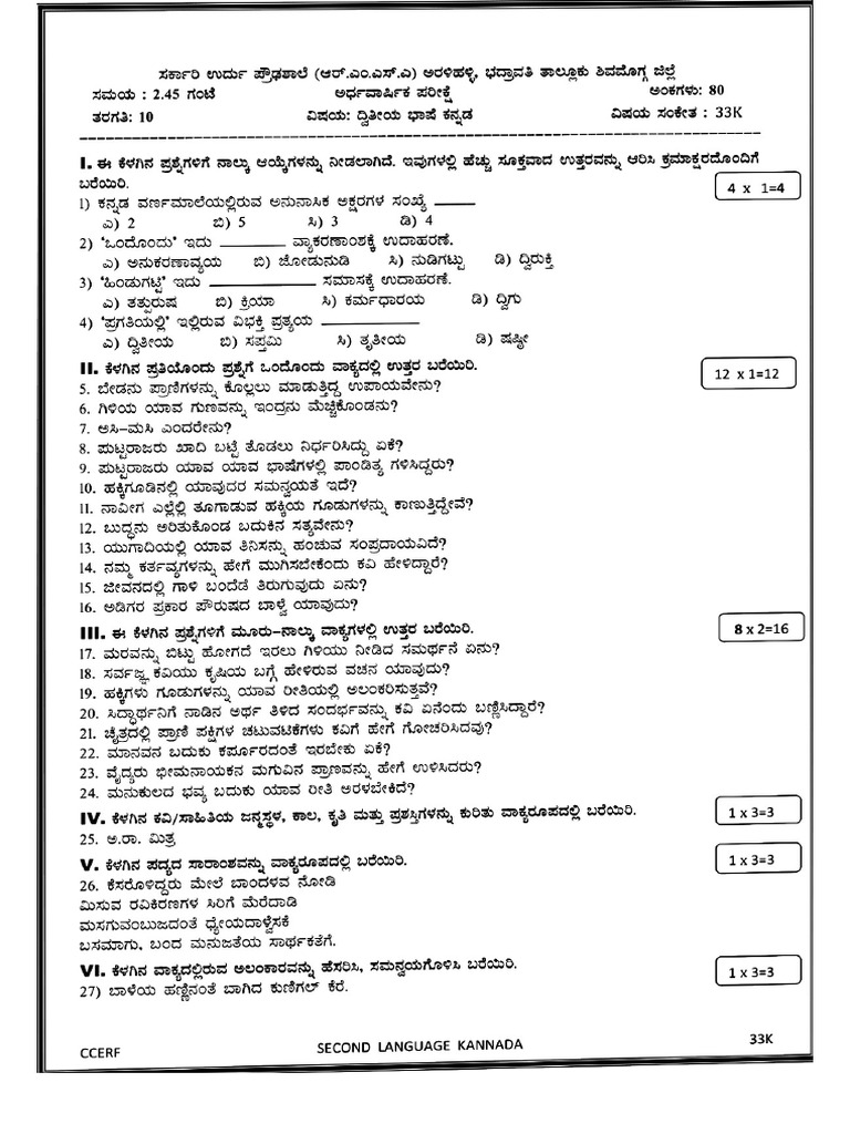 10th Second Language Kannada | PDF