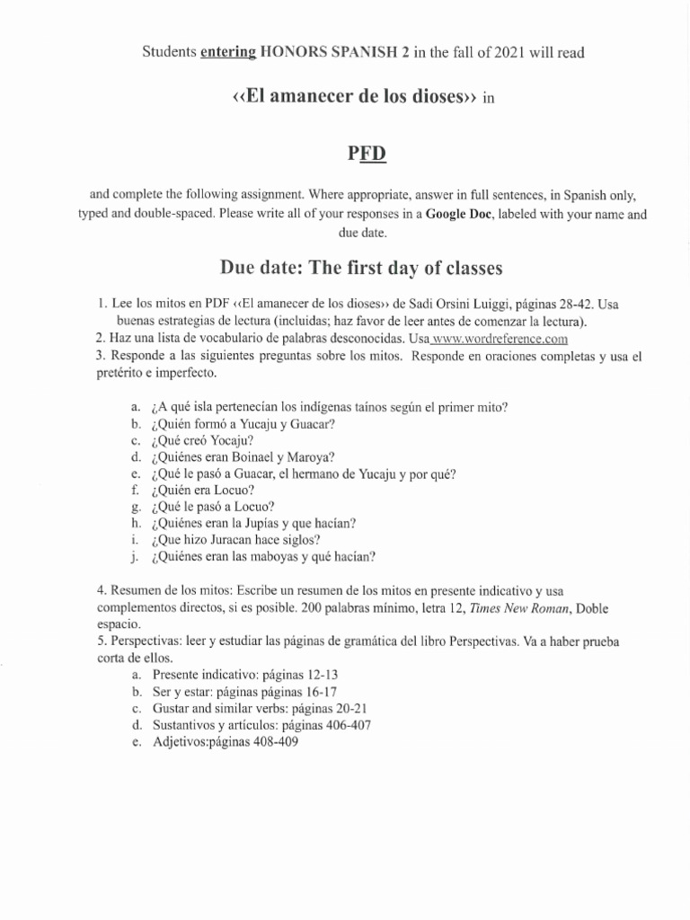 Honors Spanish 2 | PDF