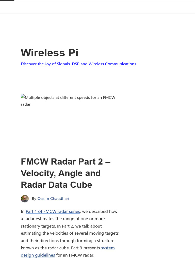 FMCW Radar Part 2 - Velocity, Angle and Radar Data Cube - Wireless Pi | PDF